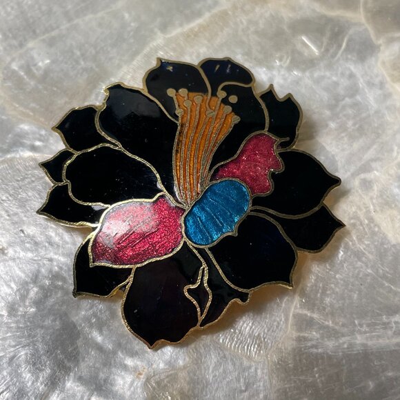 Vintage | Jewelry | Vintage Cloisonne Hibiscus Flower Scarf Clip | Poshmark